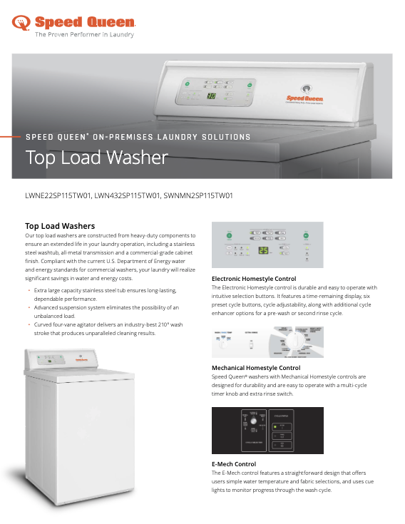 Top Load Washers - Speed Queen® Commercial