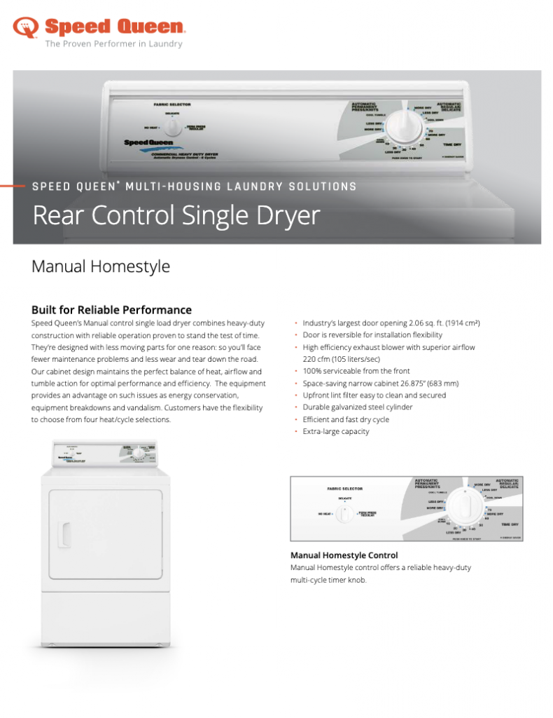 Single Dryers - Speed Queen® Multi-Housing